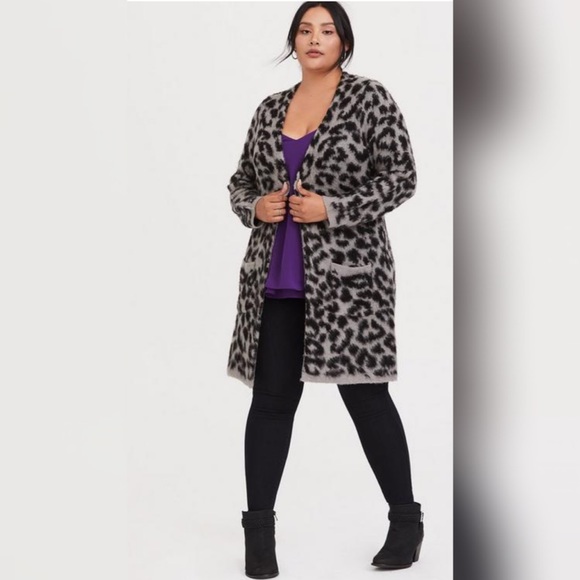 torrid | Sweaters | Torrid Grey Leopard Longline Cardigan | Poshmark